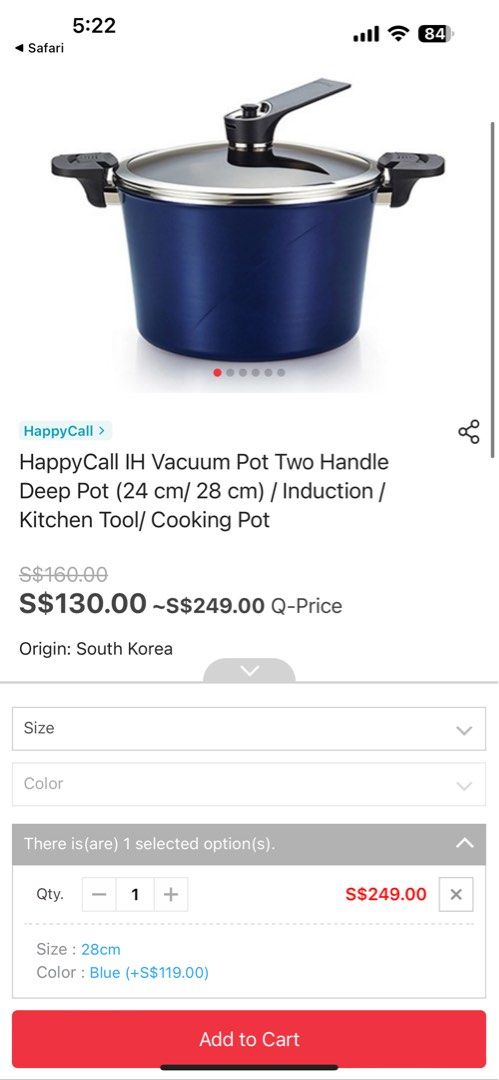 HappyCall IH Vacuum Pot Two Handle Deep Pot (28 cm, 9litres) / Induction, TV & Home Appliances ...