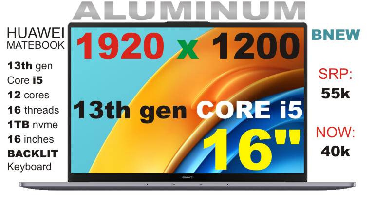 huawei d15 core i3 also 16" d16 i5 12 cores 1tb nvme 16gb backlit ...