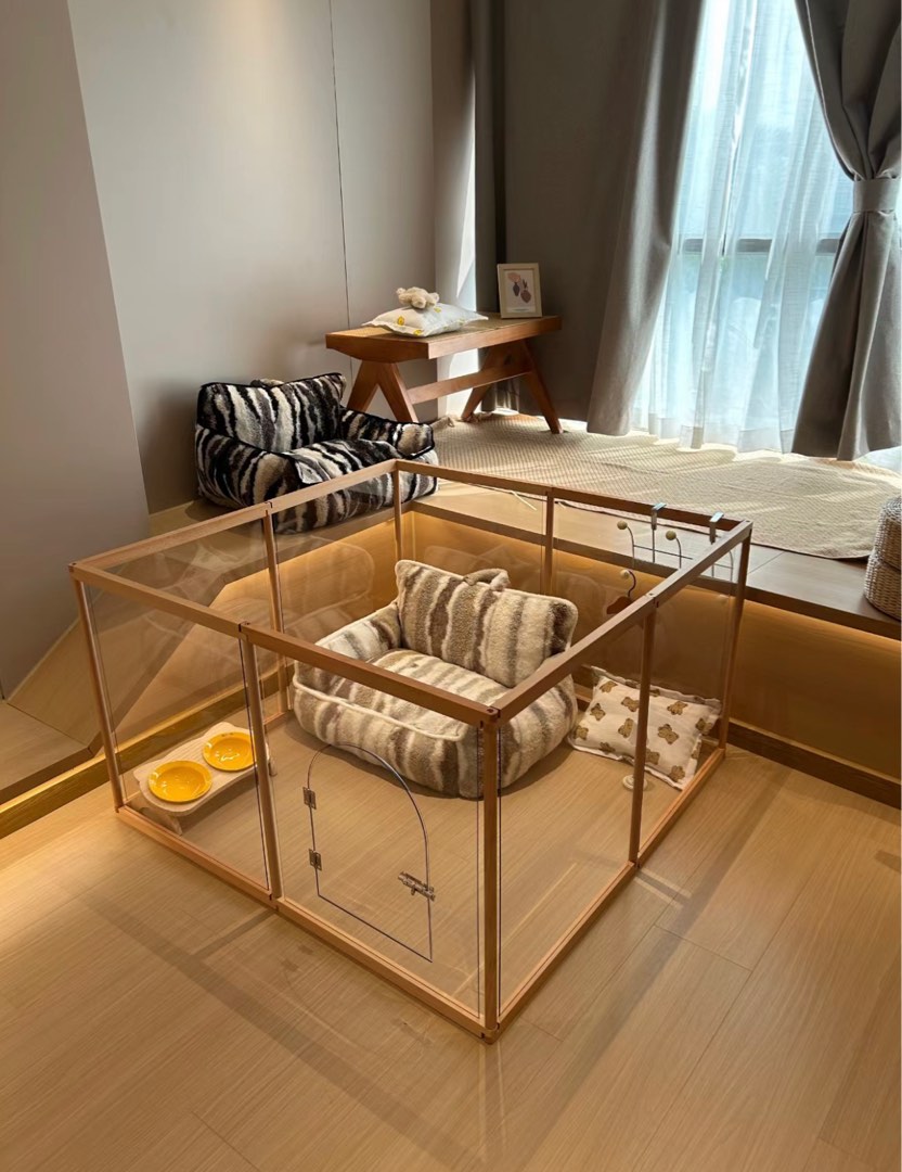 INS - Eucalyptus Wood Pet Confinement Fence Playpen Dog Cage, Pet ...