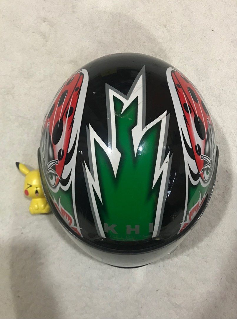 KHI KH-100 LADYBUG BLACK/GREEN FULL FACE HELMET, Motorbikes on Carousell