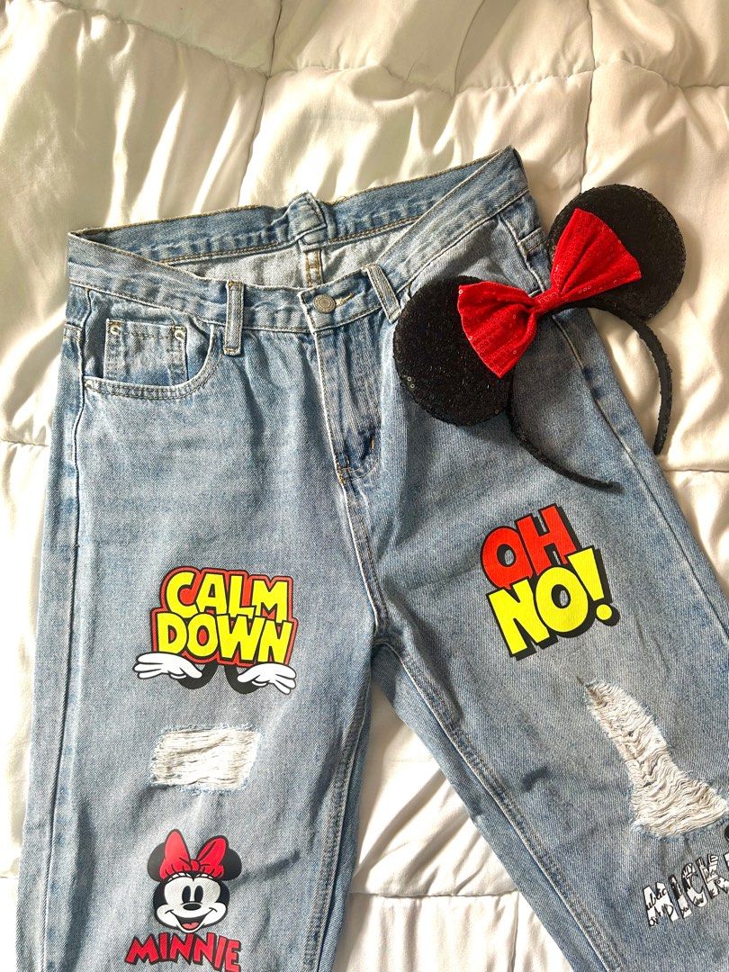 Mickey Mouse Minnie Mouse Denim Pants, Women's Fashion, Bottoms, Jeans ...