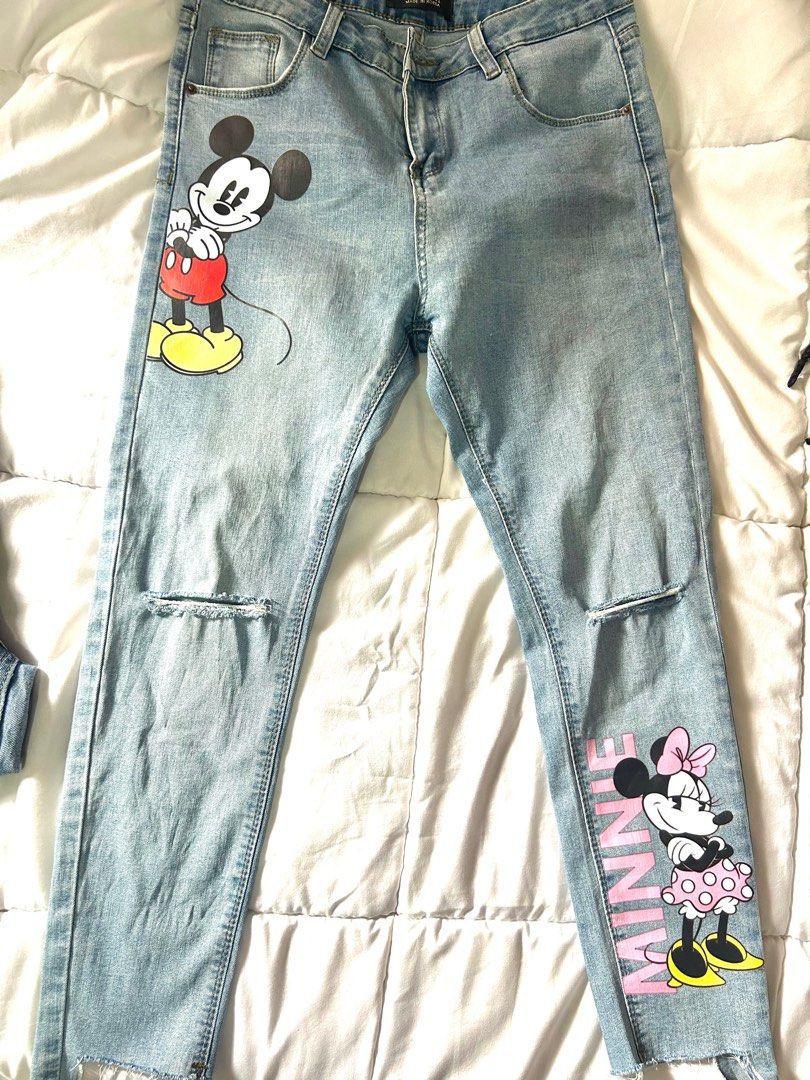 Mickey Mouse Minnie Mouse Denim Pants, Women's Fashion, Bottoms, Jeans ...