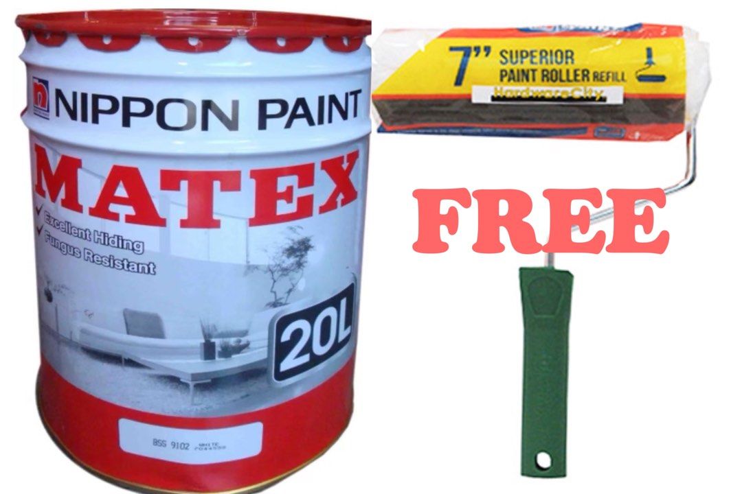 NIPPON PAINT MATEX WHITE EMULSION PAINT 20L (Roller Rolling Paintbrush ...