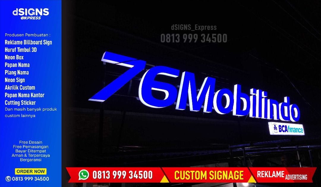 Papan Nama Huruf Timbul 3D LED | Neon Box Showroom Bandung, Desain ...