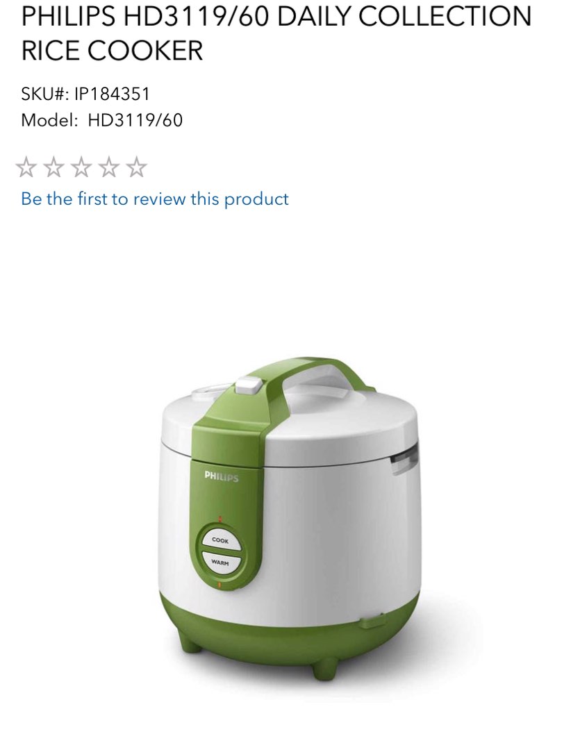 Philips Rice Cooker HD3119, TV & Home Appliances, Kitchen Appliances ...