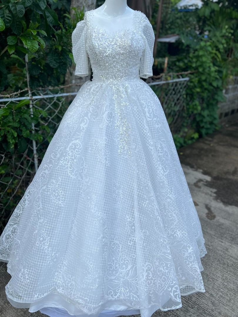 pjec p183 white sequence wedding gown, Women's Fashion, Dresses & Sets ...