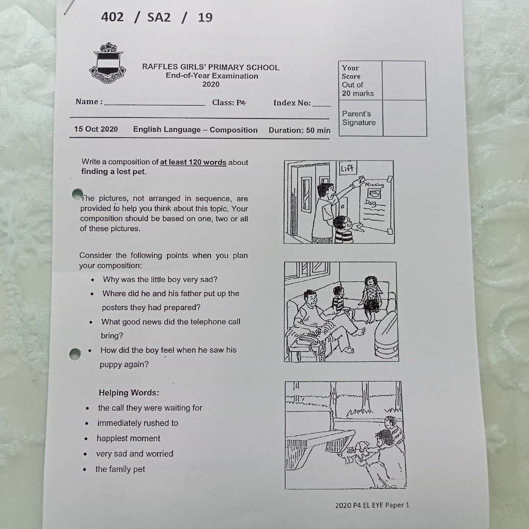 Primary 4 (P4) English past year paper 2020 end of year (EOY) exam of ...