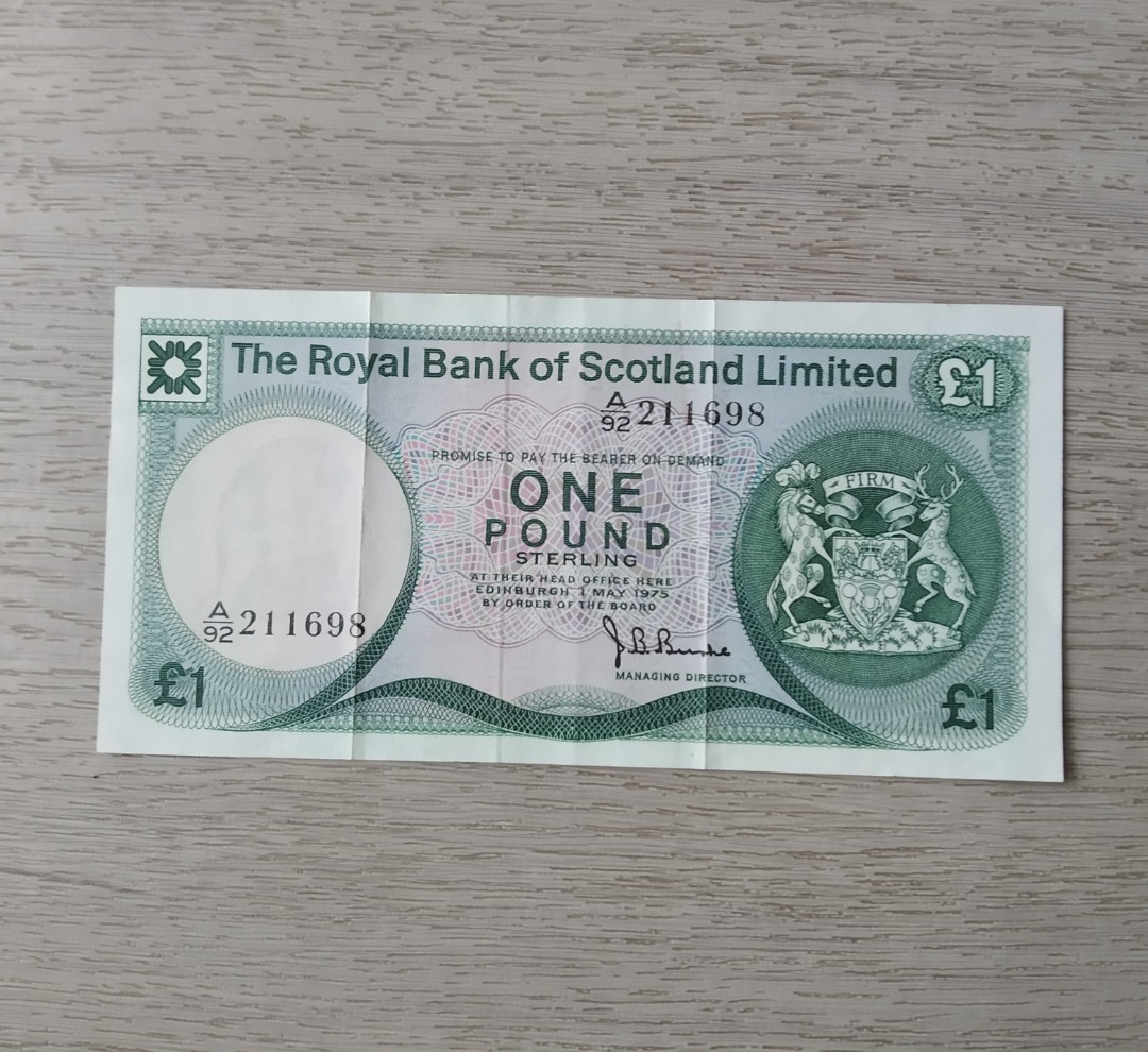 Scotland,Royal Bank Of Scotland 1975 1 Pound (folded) Note, Hobbies ...