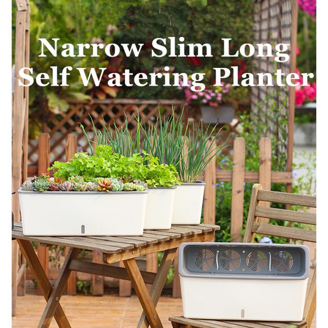 Self Watering Narrow Planter Box in White, Furniture & Home Living ...