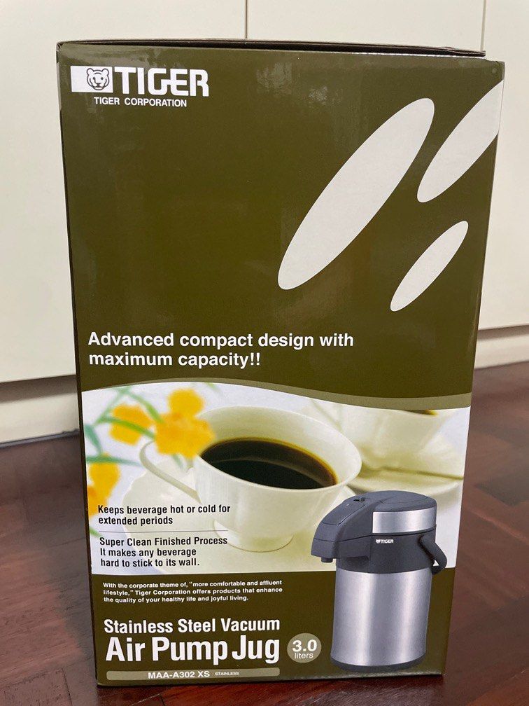 TIGER DOUBLE STAINLESS STEEL AIR PUMP JUG 3.0L (MAA-A302), TV & Home Appliances, Kitchen ...