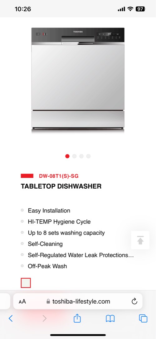 Toshiba Table Top Dishwasher Model DW-08T1(S)-SG, TV & Home Appliances ...