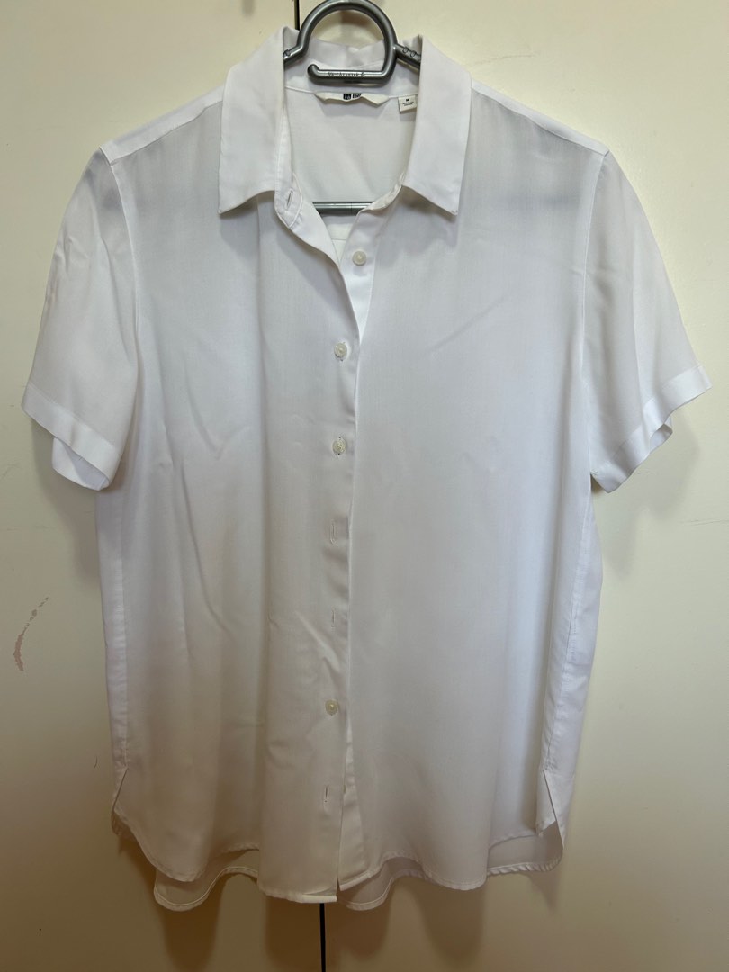 Uniqlo White Rayon Polo, Women's Fashion, Tops, Blouses on Carousell