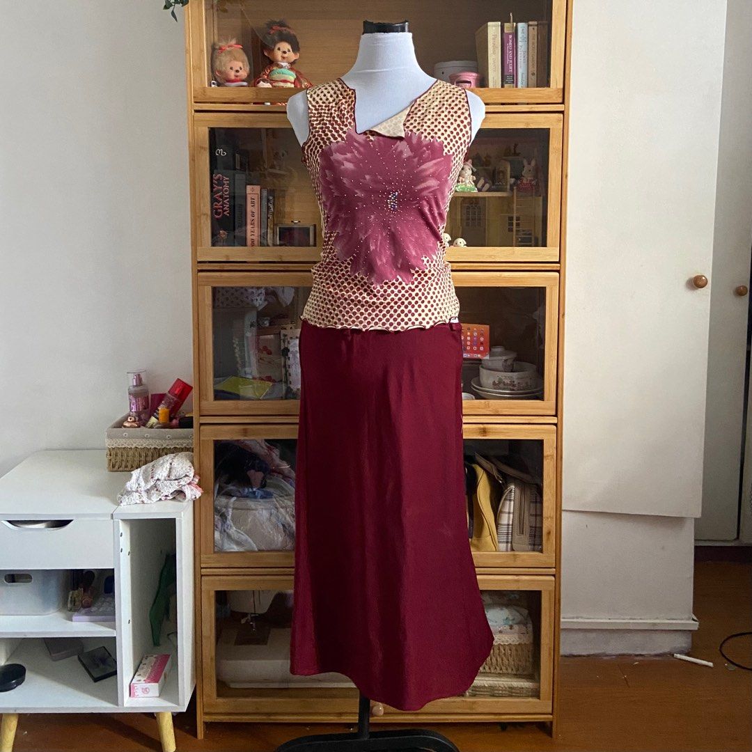 Vintage cherry red maxi skirt (90s classic style), Women's Fashion ...