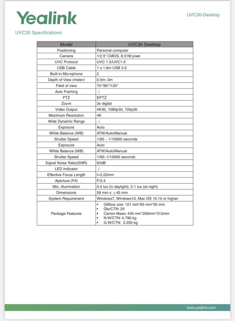 Yealink USB Camera UVC 30 desktop, Computers & Tech, Parts ...