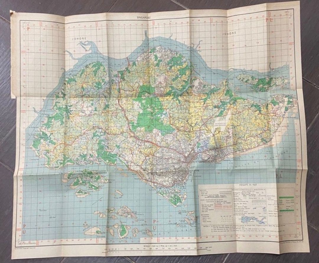 1954 Colony of Singapore Vintage Large Map, Hobbies & Toys, Memorabilia ...