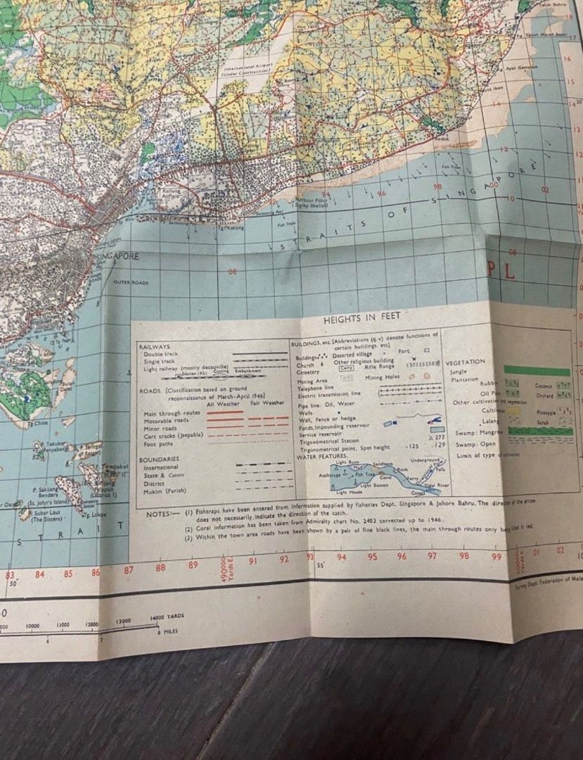1954 Colony of Singapore Vintage Large Map, Hobbies & Toys, Memorabilia ...