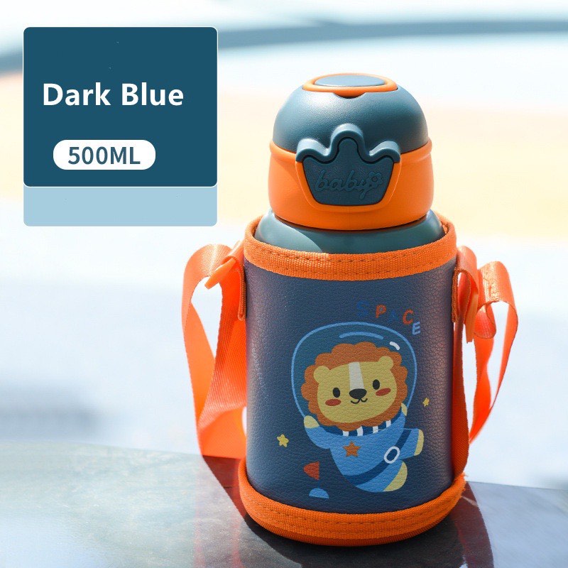 500ml Kids Thermal Flask With Straw Stainless Steel Cartoon Thermal Water Bottle With Bag Leak ...