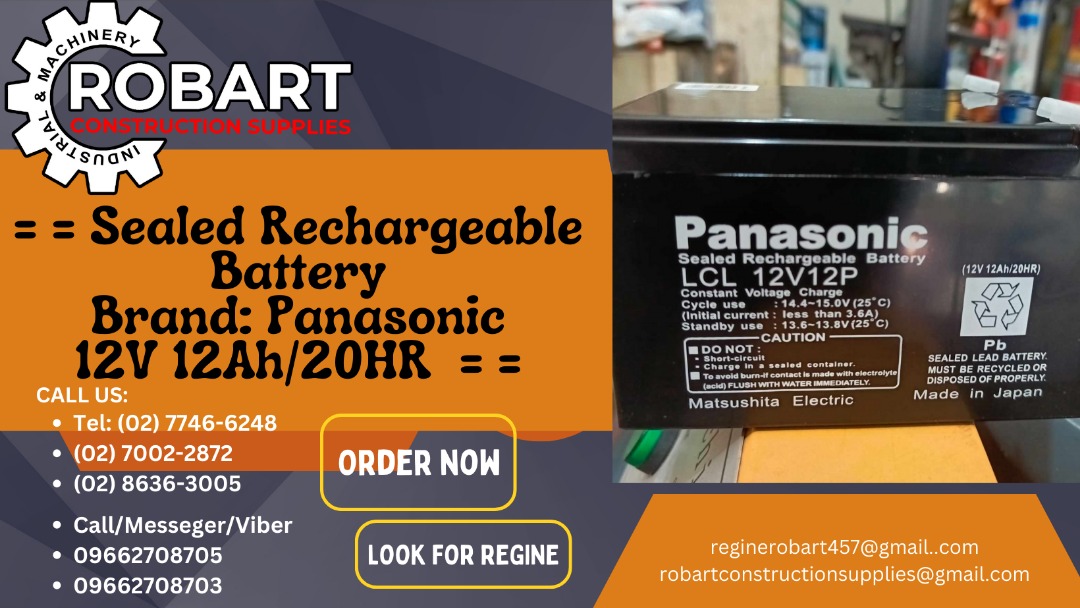 Sealed Rechargeable Battery Brand: Panasonic 12V 12Ah/20HR ...