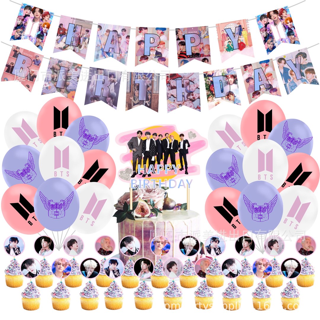 [Avail] BTS Balloons Decoration Set Kpop Banner Cake & Cupcake Topper ...