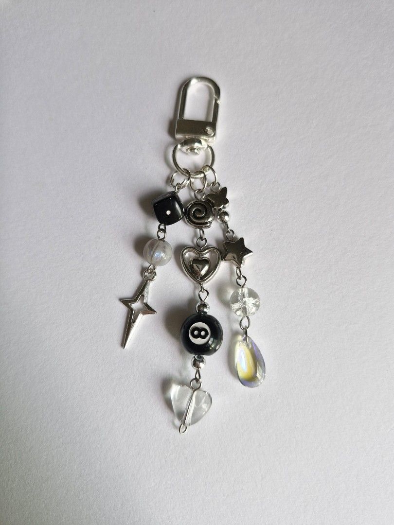 black keychain aesthetic y2k stussy 8ball, Women's Fashion, Jewelry ...