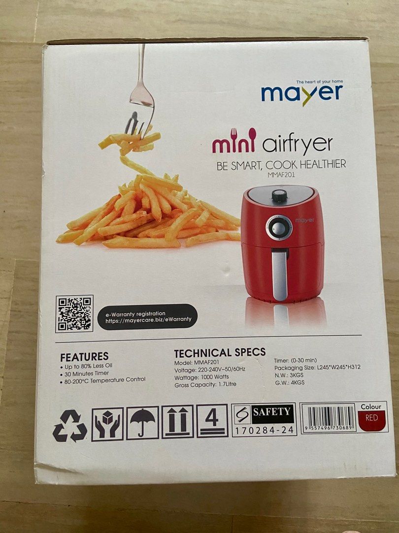 BNIB Mayer Mini Air Fryer 1.7L Red, TV & Home Appliances, Kitchen Appliances, Fryers on Carousell