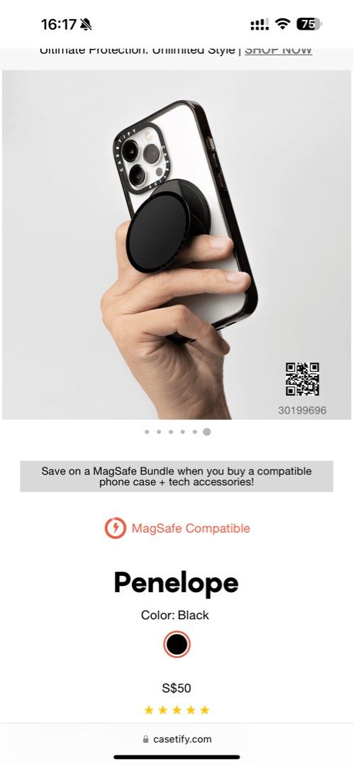 Casetify Penelope Snappy Grip Stand MagSafe Compatible Black, Mobile ...