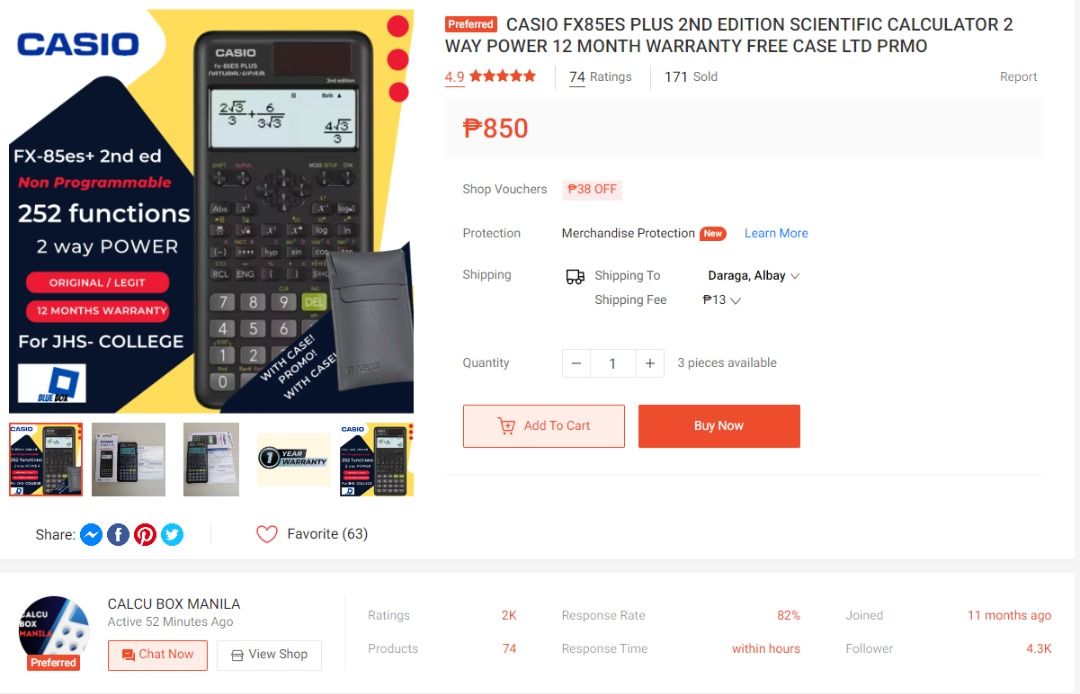 CASIO FX85ES PLUS 2ND EDITION SCIENTIFIC CALCULATOR 2 WAY POWER ...