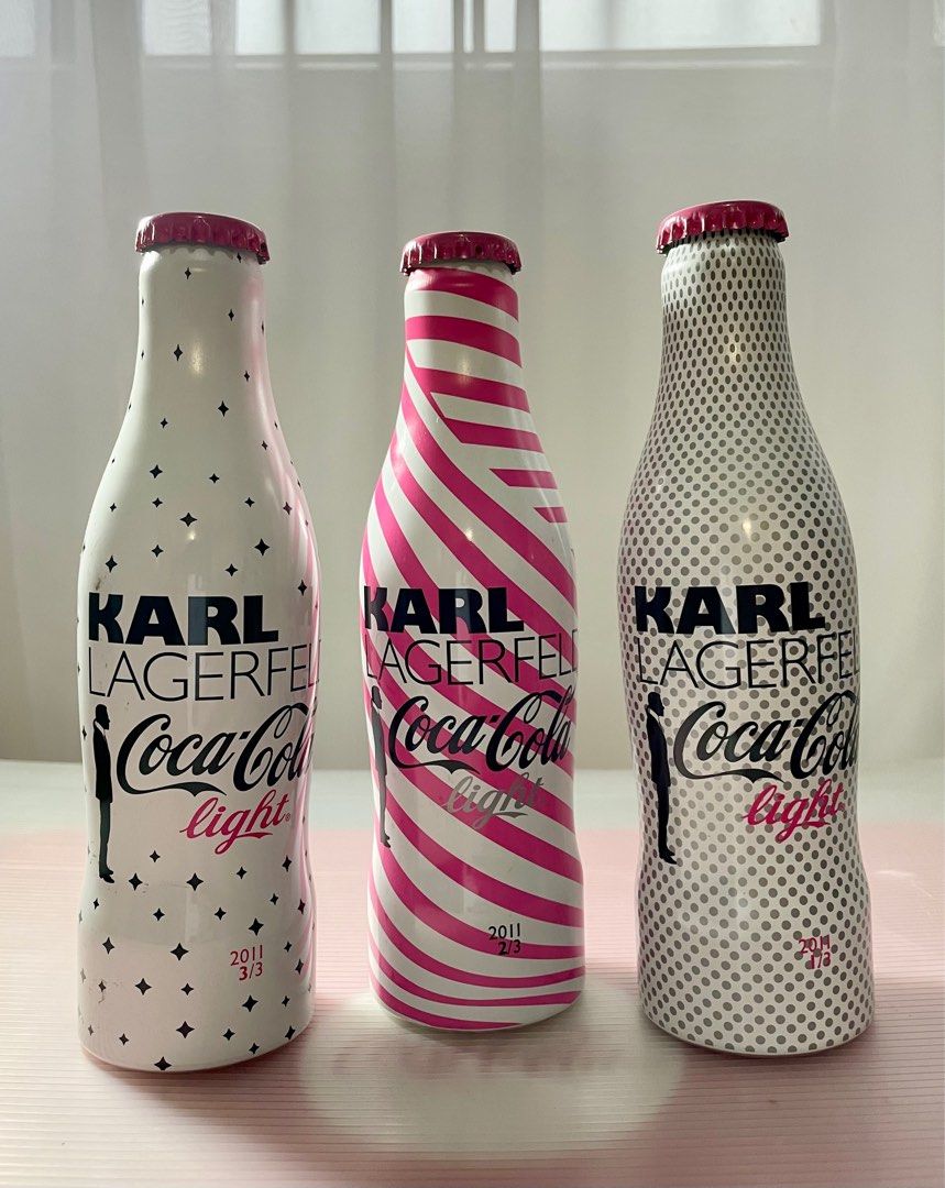 Coca-Cola Light Karl Lagerfeld Aluminum Bottle. Set of 3 Full, Hobbies ...