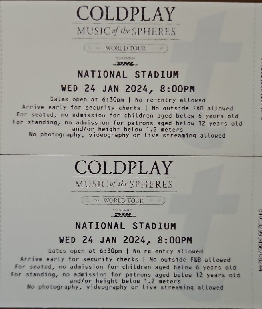 Coldplay 24 Jan 2024 Cat 4 Tickets, Tickets & Vouchers, Event Tickets ...
