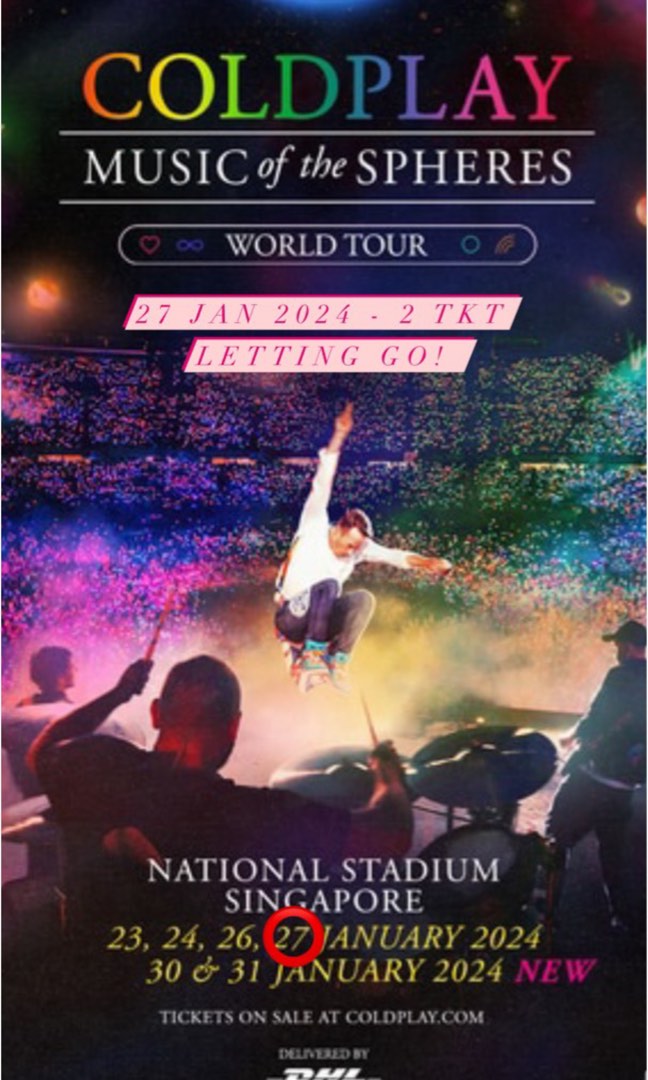 ColdPlay - 27Jan (Sat) |Cat 2 (115)| 2 ticket, Tickets & Vouchers ...