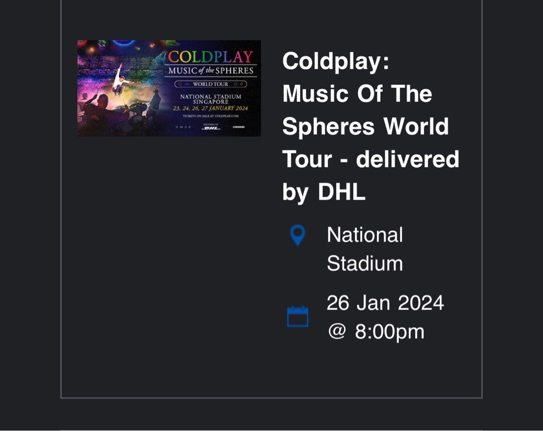 coldplay standing ticket x1, Tickets & Vouchers, Event Tickets on Carousell