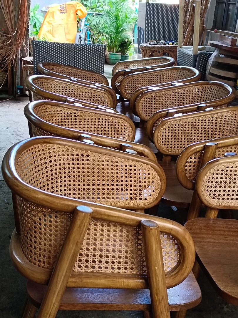 CURVED WOODEN DINING CHAIR WITH RATTAN SOLIHIYA, Furniture & Home ...