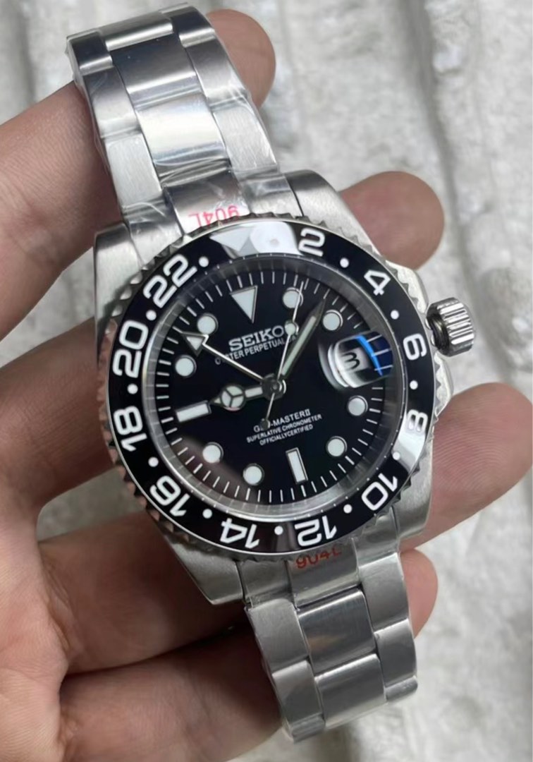 Custom Seiko mod GMT Master 2 black, Men's Fashion, Watches ...