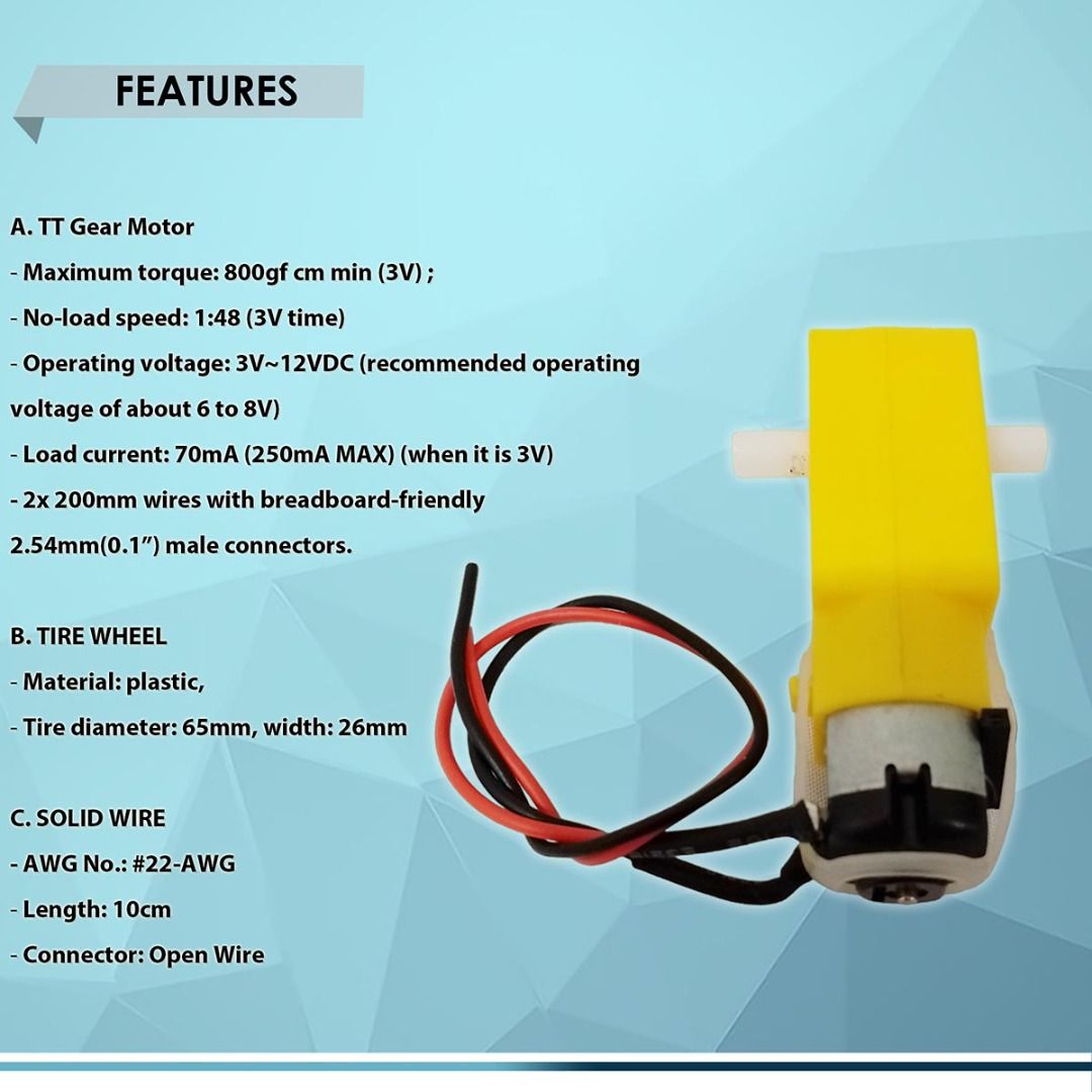 DC GEARBOX MOTOR with OPEN WIRE, TT MOTOR TIRE WHEEL DC 3-6V DUAL SHAFT ...