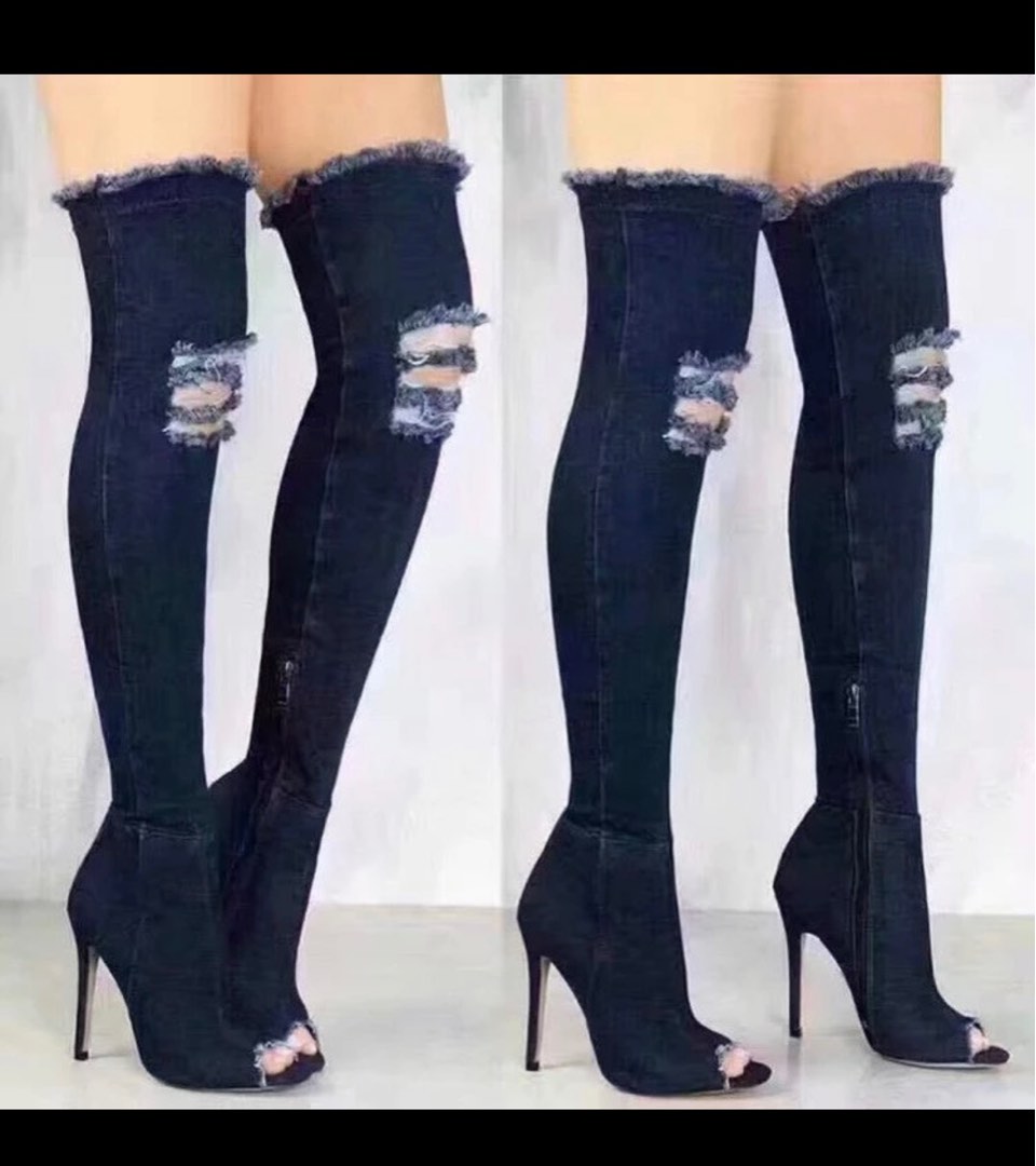 Denim boots, Women's Fashion, Footwear, Boots on Carousell