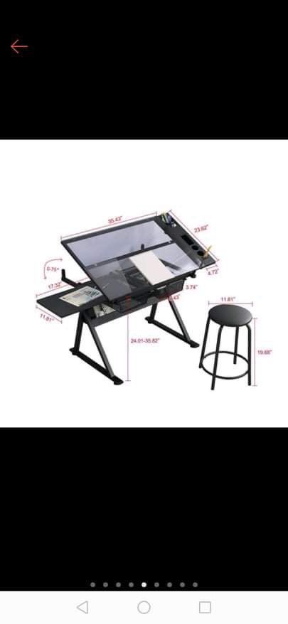 Drafting Table (Black) with light, drawer, and pen organizer, Furniture ...