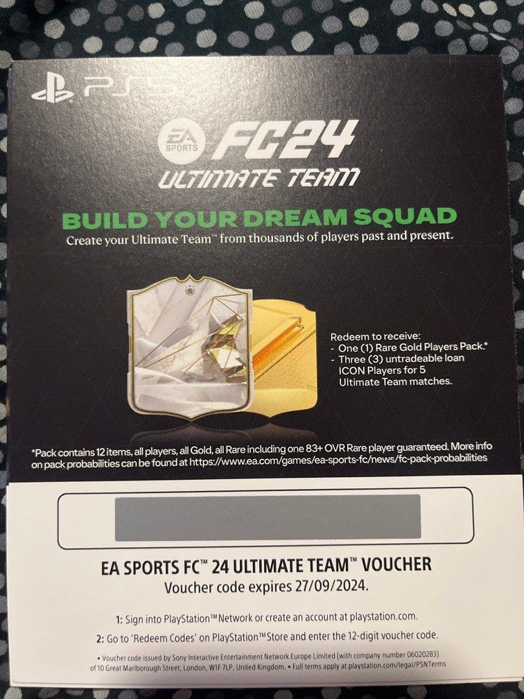 Fc24 ps5 codes, Hobbies & Toys, Toys & Games on Carousell
