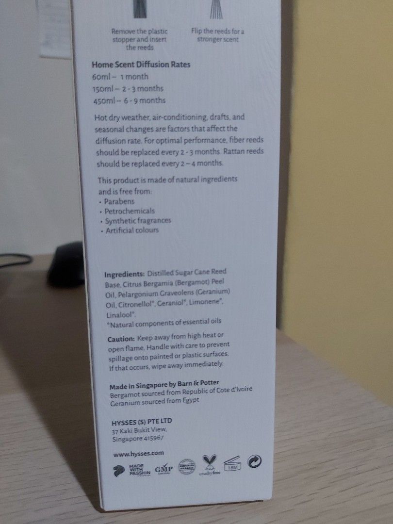 Hysses Bergamot Geranium Diffuser, Furniture & Home Living, Home ...