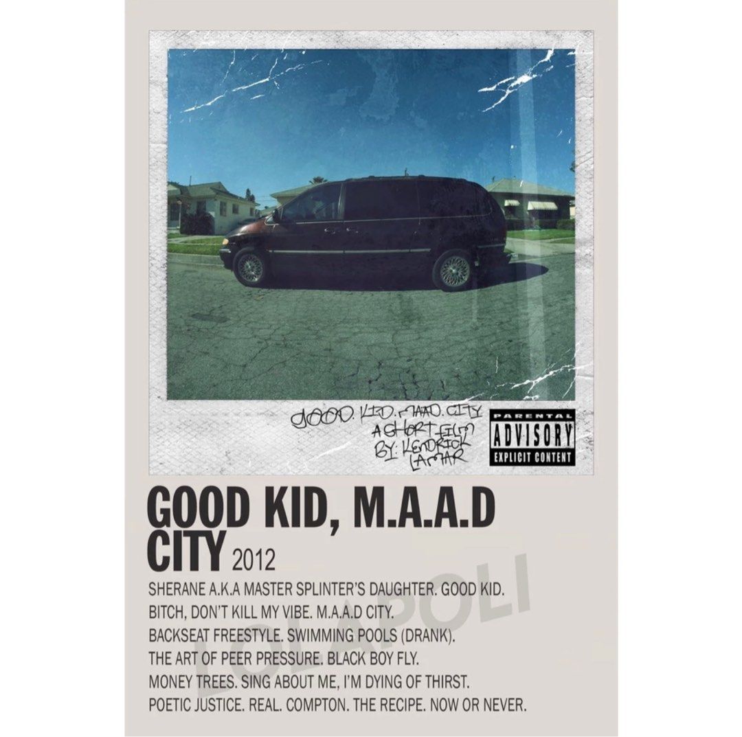 Kendrick Lamar - Good Kid M.A.A.D city album cover poster, Hobbies ...