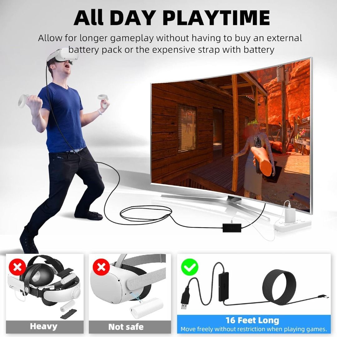 Kuject Design 16FT Link Cable for Quest 3, Quest 2 and Quest Pro, with ...