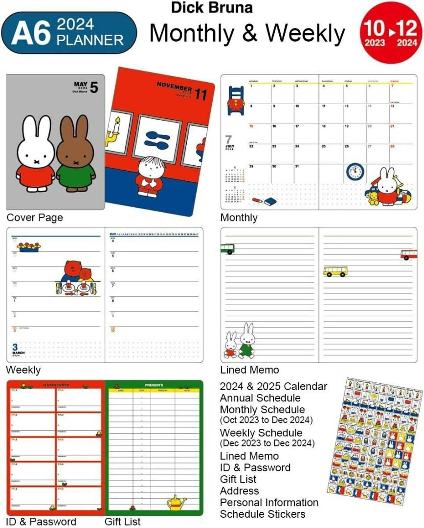 Miffy Dick Bruna 2024 A6 Planner Schedule Book Diary BD-1W, Hobbies ...