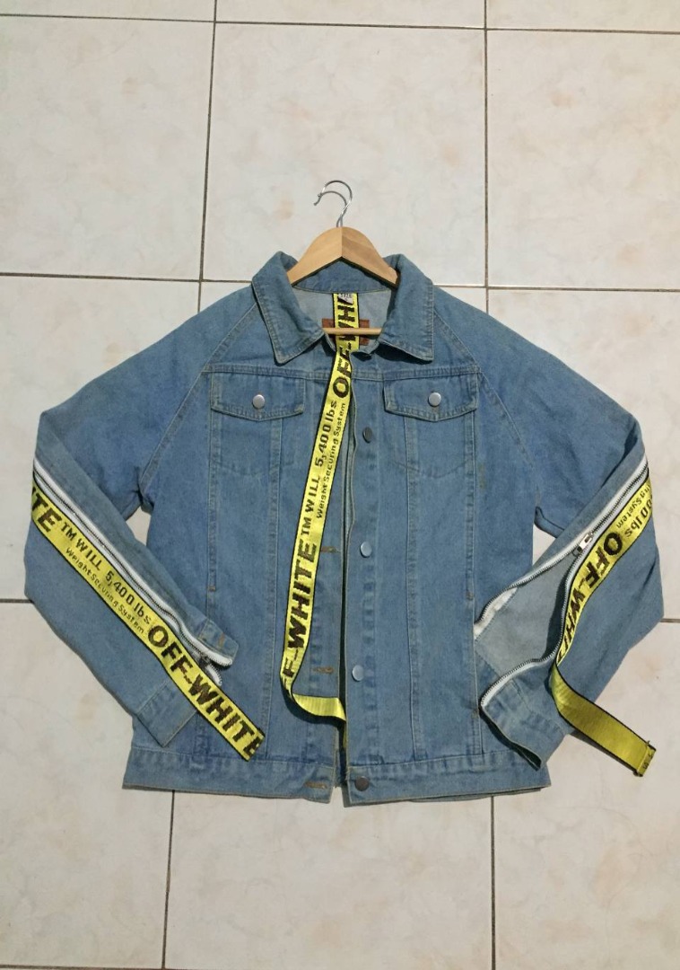 Offwhite Side Taped Zipper Unisex Denim Jacket, Men's Fashion, Coats ...