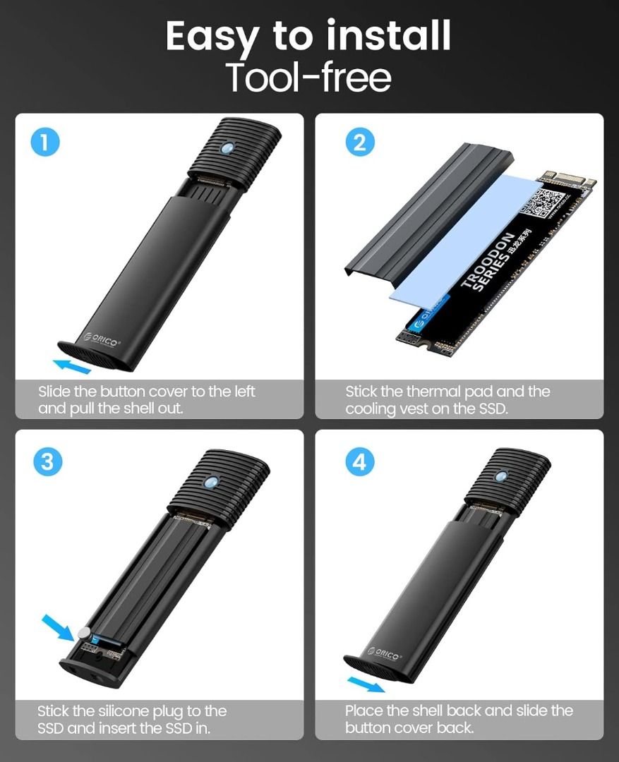 ORICO M.2 NVMe SATA SSD Enclosure Adapter Tool-Free, USB C 3.2 Gen 2 10Gbps NVME, 5Gbps NGFF ...