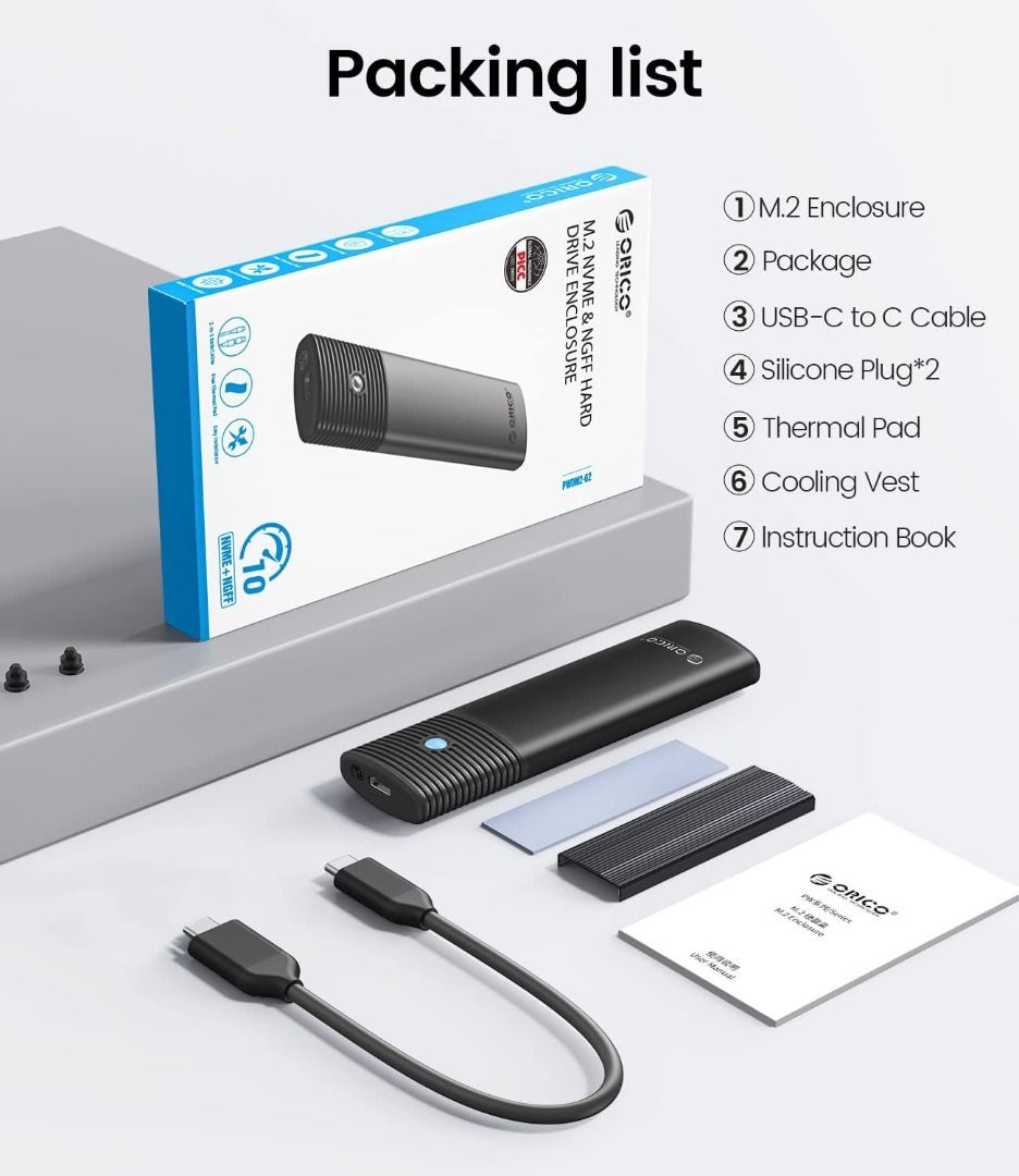 ORICO M.2 NVMe SATA SSD Enclosure Adapter Tool-Free, USB C 3.2 Gen 2 ...