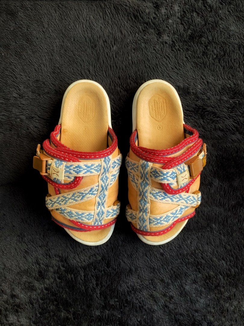 VISVIM - Christo Stripes Sandals In Ivory Brown & Maroon With Baby Blue ...