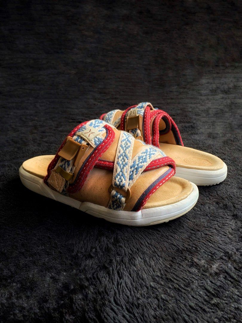 VISVIM - Christo Stripes Sandals In Ivory Brown & Maroon With Baby Blue ...