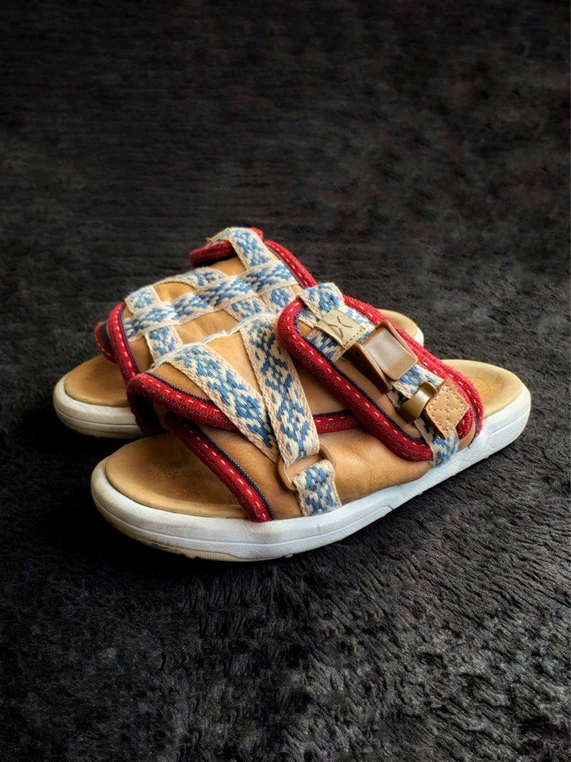VISVIM - Christo Stripes Sandals In Ivory Brown & Maroon With Baby Blue ...