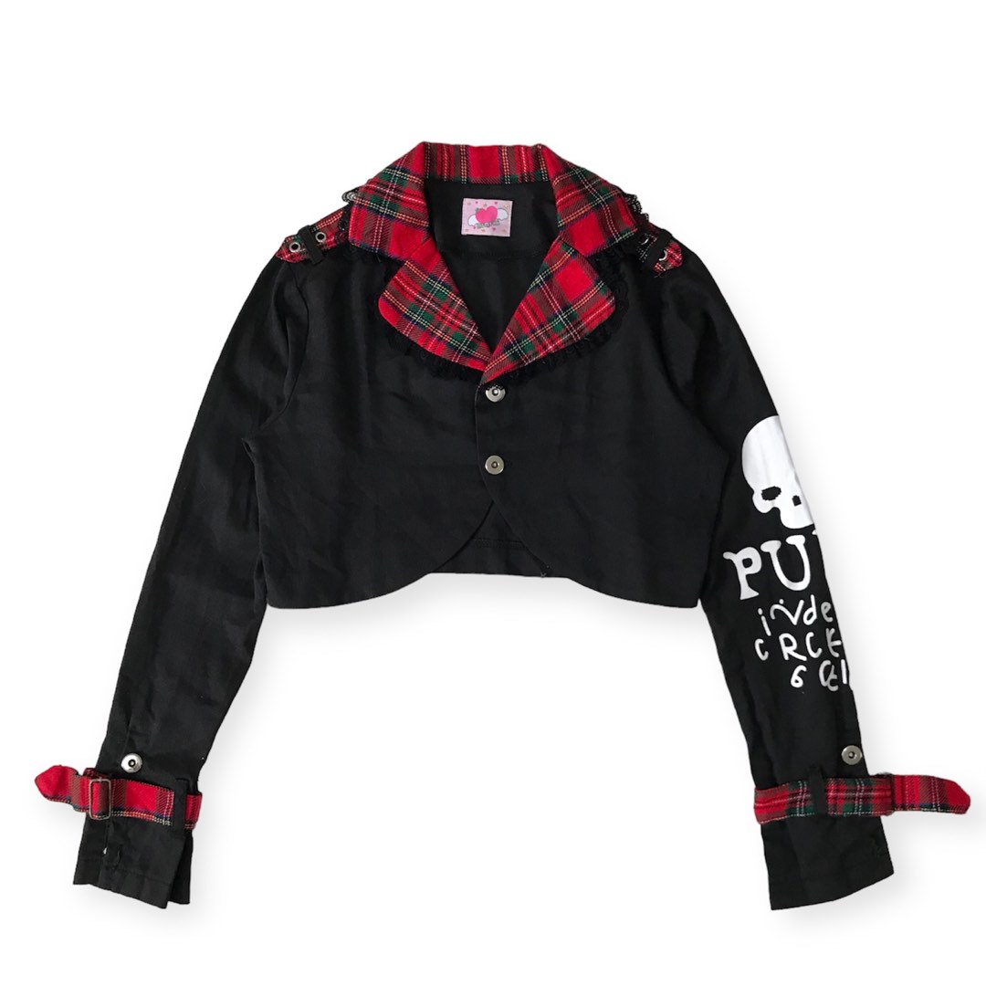 Rare Visual Kei Punk Graphic Lace Trim Plaid Crop Bolero Top, Women's ...