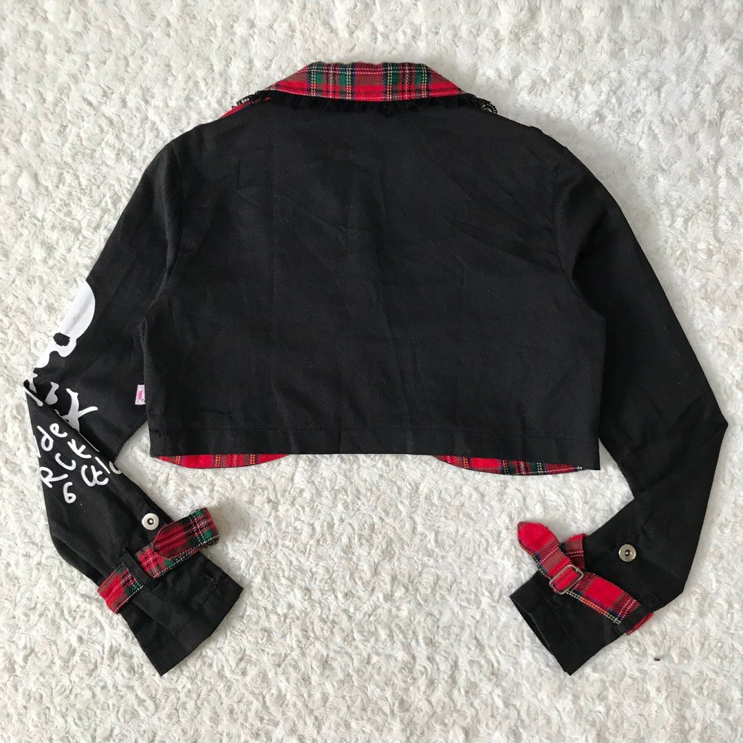 Rare Visual Kei Punk Graphic Lace Trim Plaid Crop Bolero Top, Women's ...