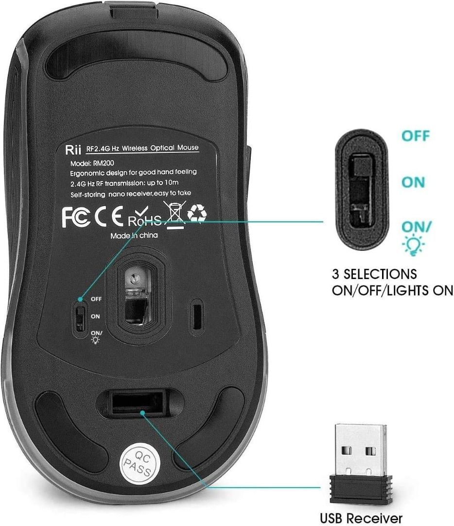 Rii RM200 Wireless Mouse,2.4G Wireless Mouse 5 Buttons Rechargeable ...